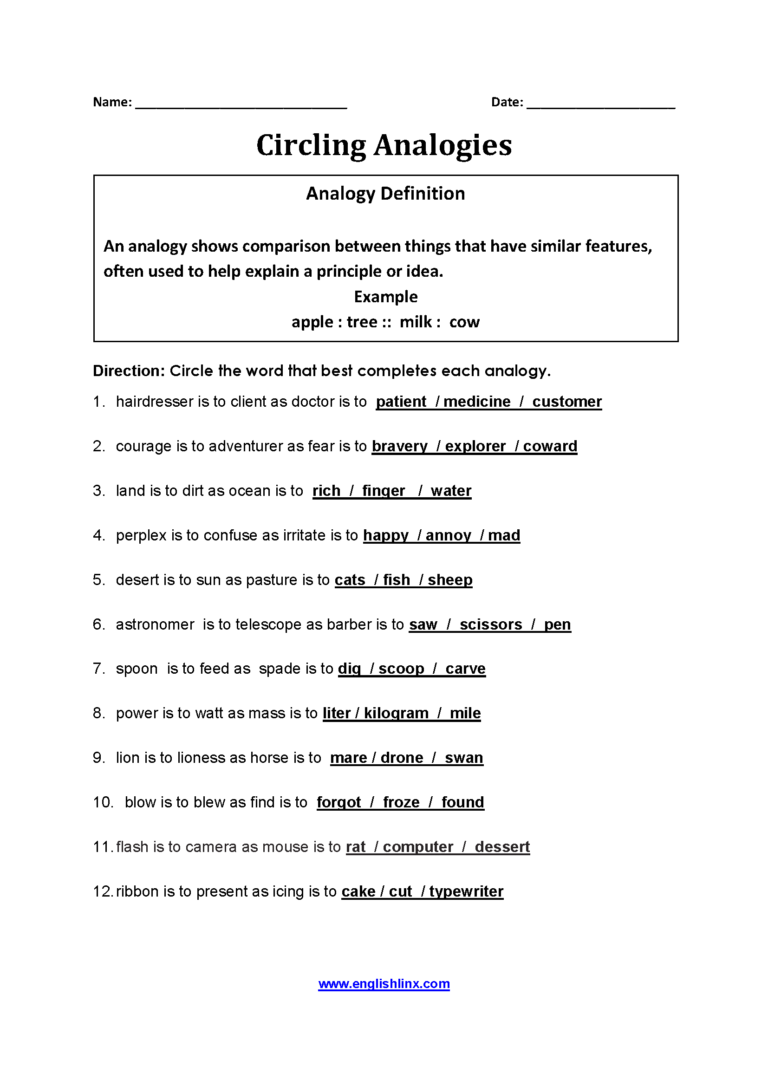 Analogy Worksheets For Middle School — db-excel.com