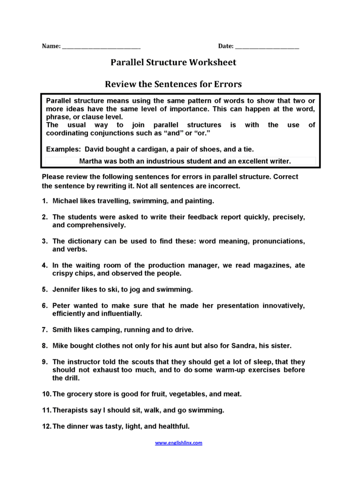 Englishlinx Parallel Structure Worksheets — db-excel.com Englishlinx Parallel Structure Worksheets — db-excel.com