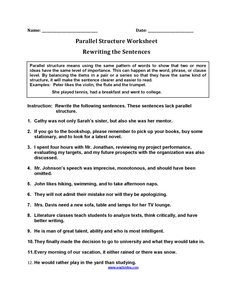 Englishlinx Parallel Structure Worksheets — db-excel.com Englishlinx Parallel Structure Worksheets — db-excel.com