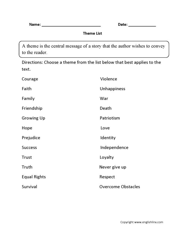 Theme Worksheets 4Th Grade — db-excel.com