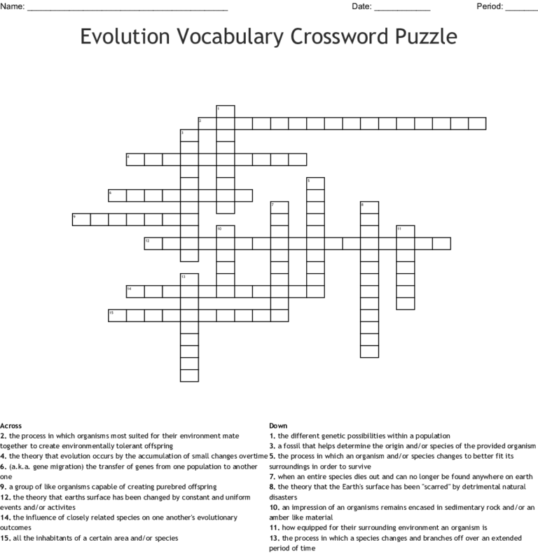 Evolution Vocabulary Crossword Puzzle Word — db-excel.com