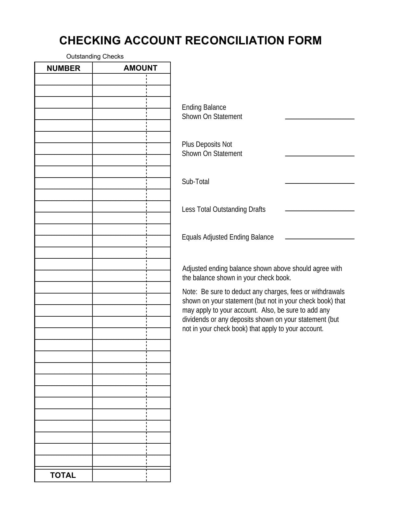 Checking Account Reconciliation Worksheet Db excel