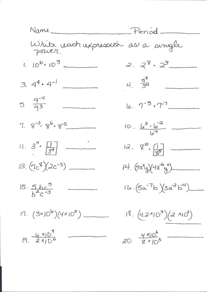 Exponent Math Worksheets 8Th Grade – Cortexcolorco — db-excel.com
