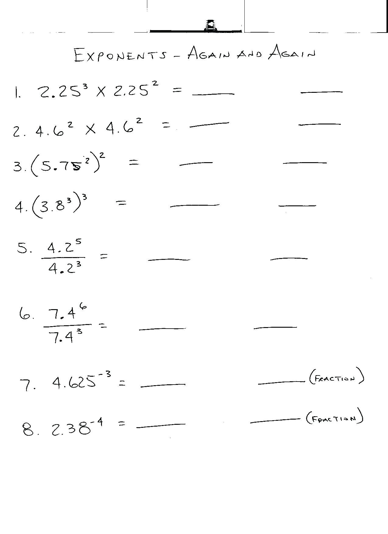 Exponents Worksheets Grade 7 Bluedotsheetco Db excel