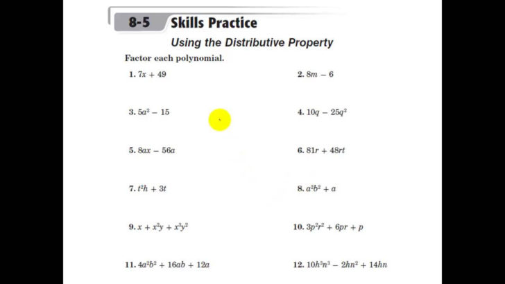 Factoring Using The Distributive Property Worksheet 10 2 Answers — db ...