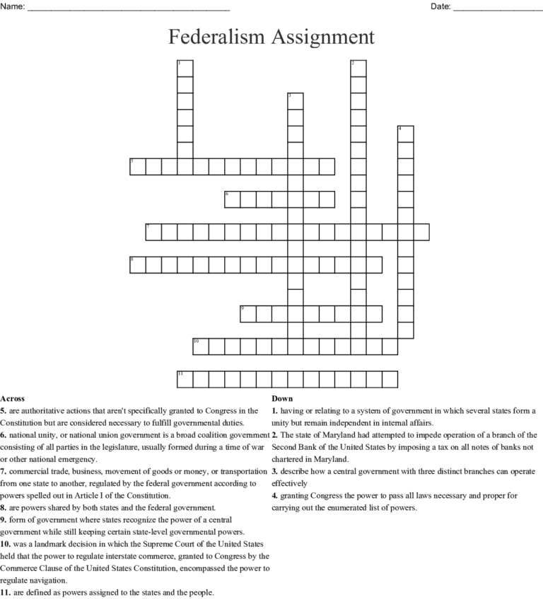 Federalism Assignment Crossword Word — db-excel.com