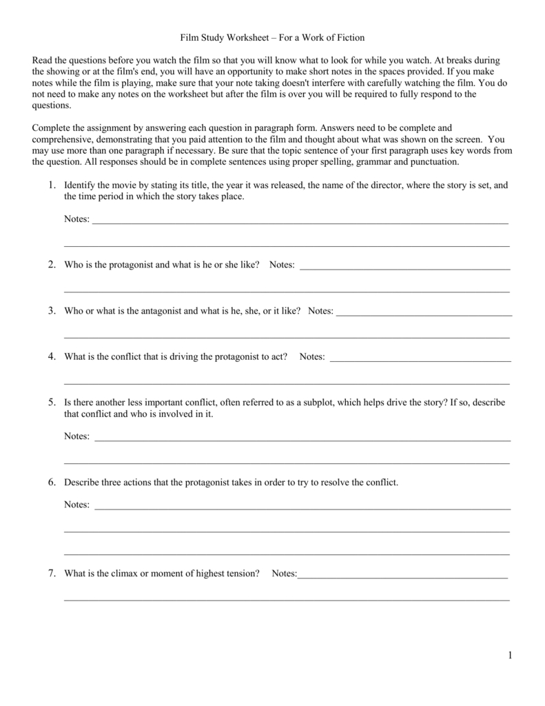 Film Study Worksheet Free Download Goodimg co Film Study Worksheet Free Download Goodimg co