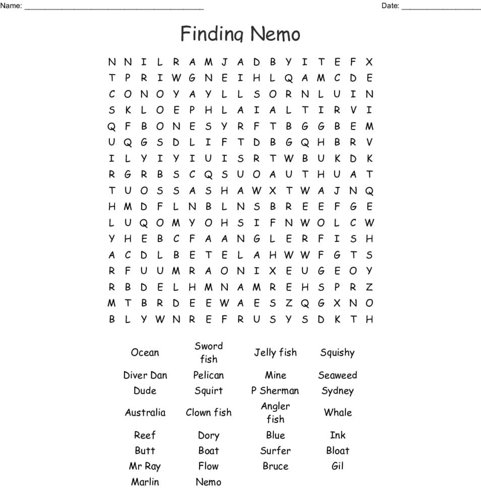 Finding Nemo Word Search Word Db excel