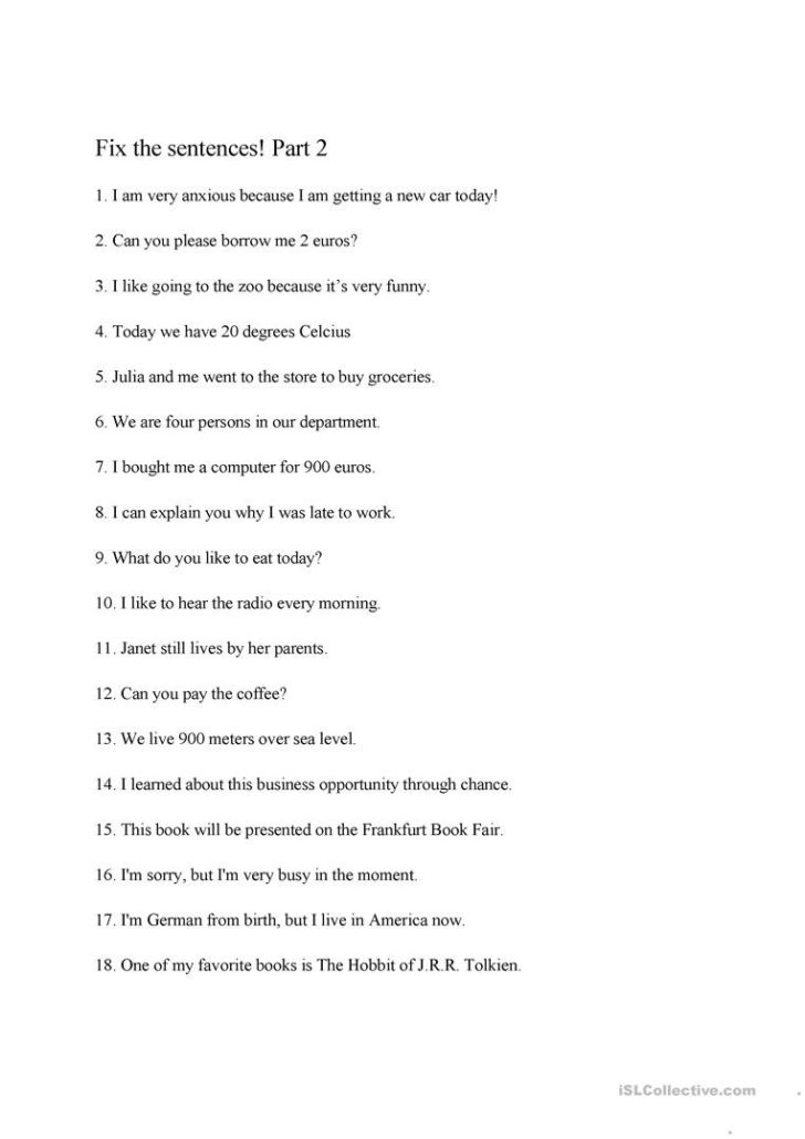 Fix The Sentences Part 2 Worksheet Free Esl Printable — db-excel.com