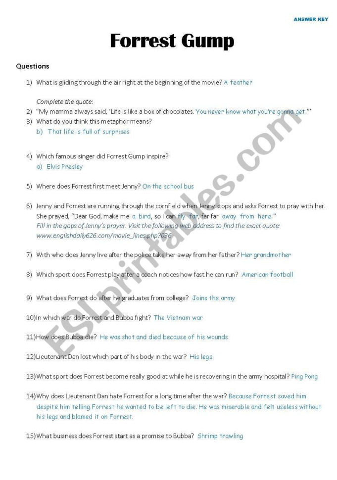 Forrest Gump Movie Worksheet Esl Worksheetkerry Wood — db-excel.com
