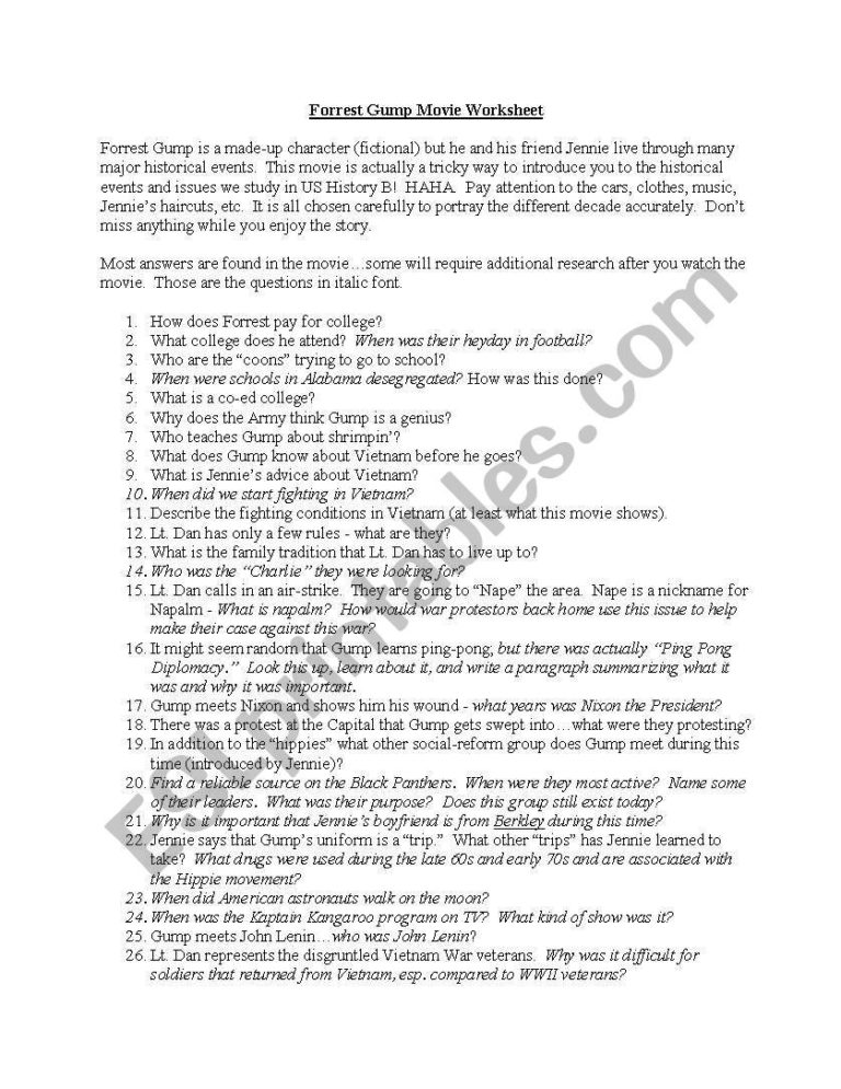 Forrest Gump Movie Worksheet Esl Worksheetminachow03 — db-excel.com