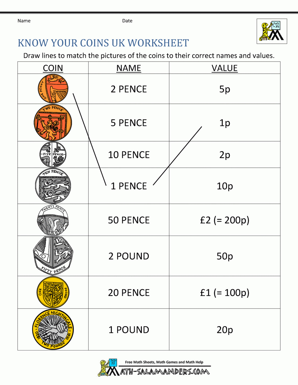 Money Recognition Worksheets Db excel