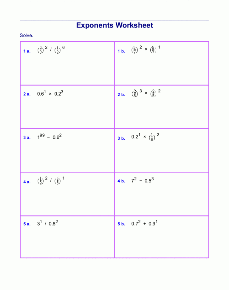 Adding And Subtracting Exponents Worksheets