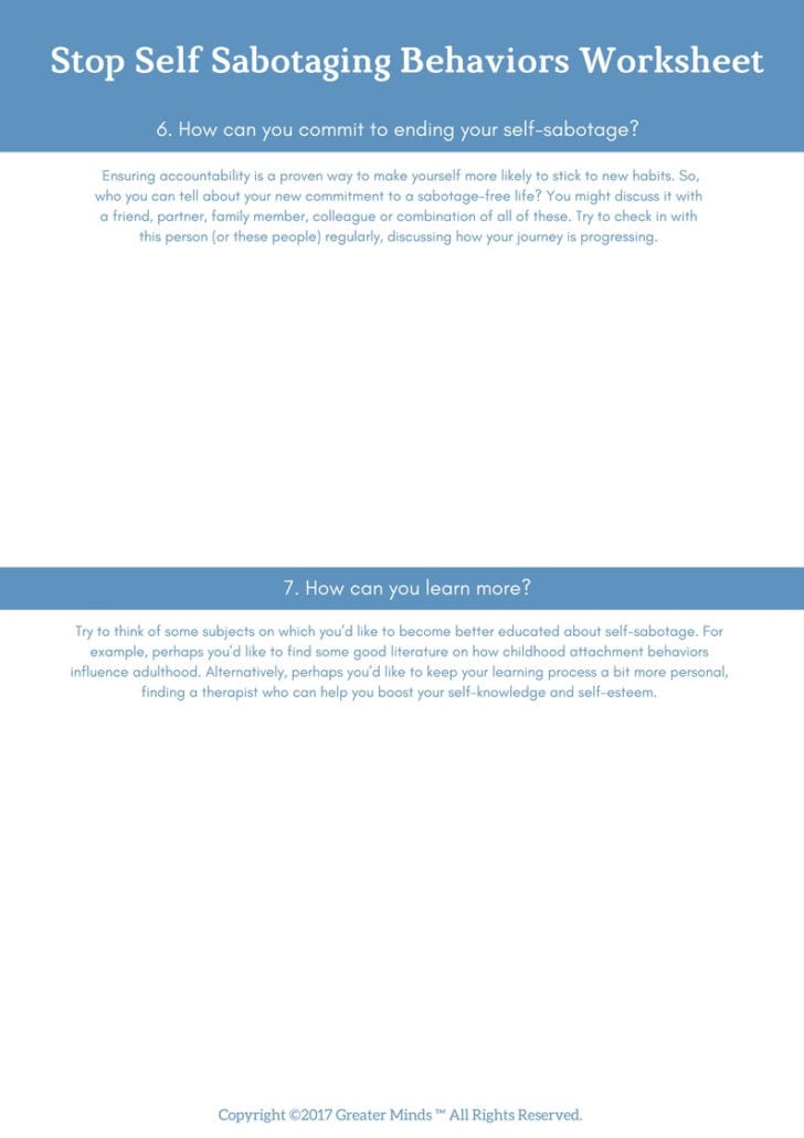 Self Sabotaging Behaviors Worksheets — db-excel.com
