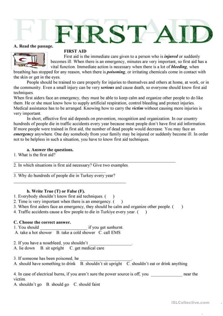 First Aid Worksheets — db-excel.com