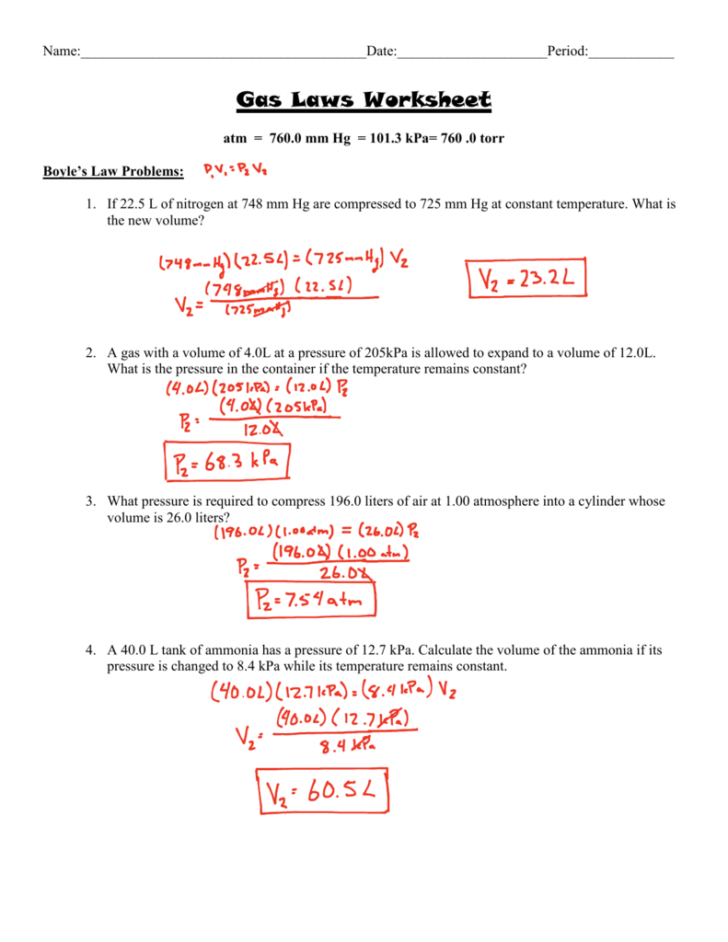 Chemistry Gas Laws Worksheet Answers — db-excel.com