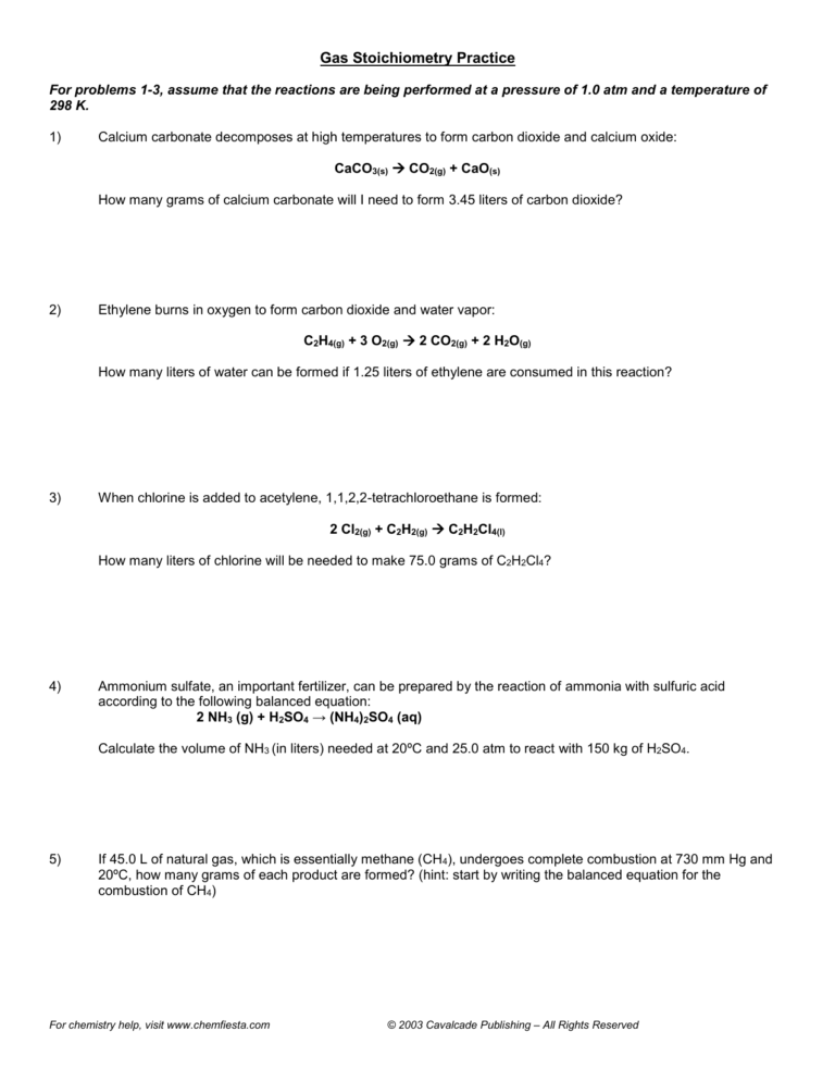 Gas Stoichiometry Worksheet — db-excel.com