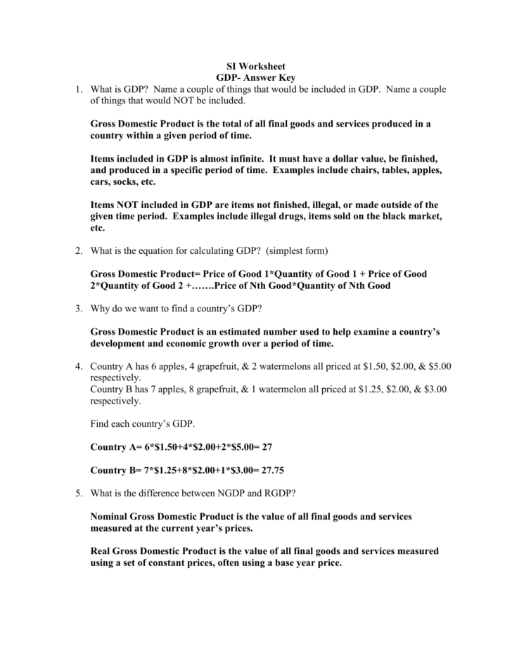 Gdp Worksheet Answer Key — db-excel.com