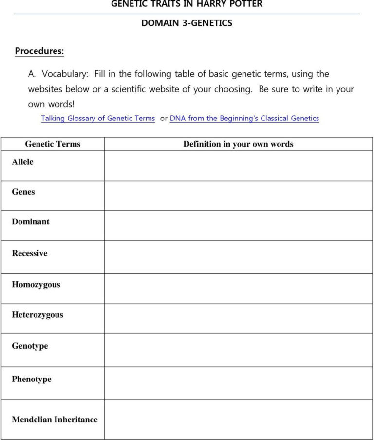 Harry Potter Genetics Worksheet — db-excel.com