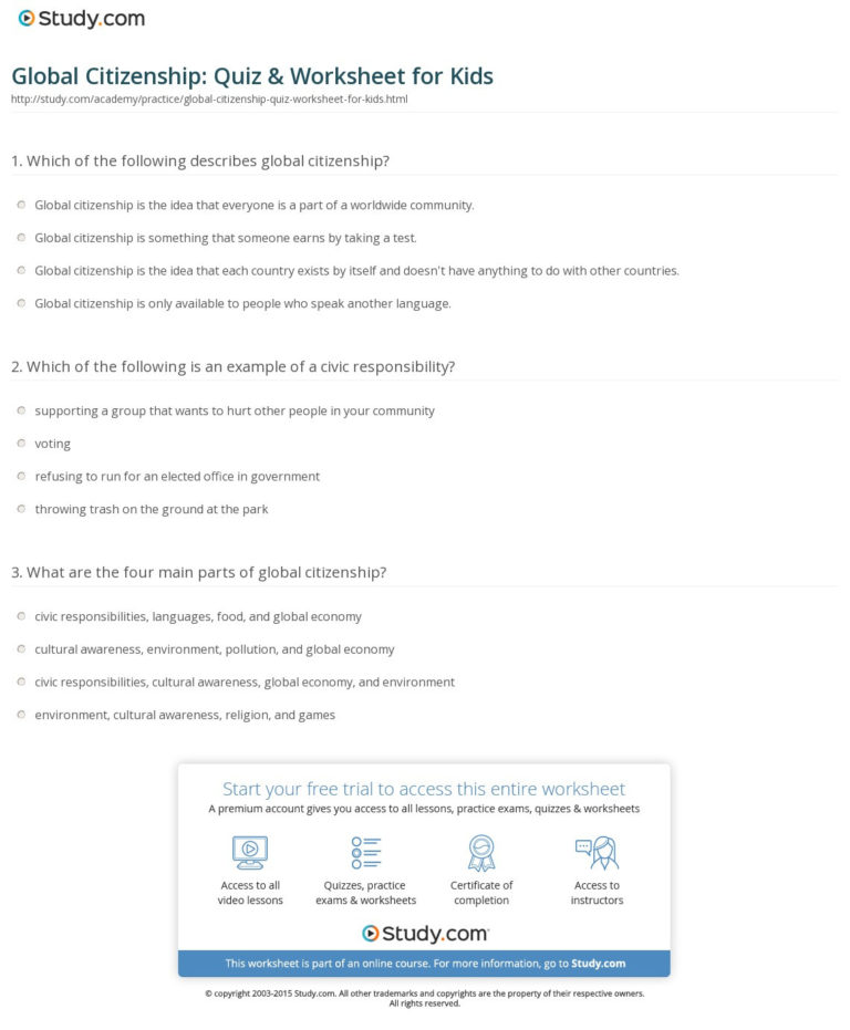 Global Citizenship Quiz Worksheet For Kids Study — db-excel.com