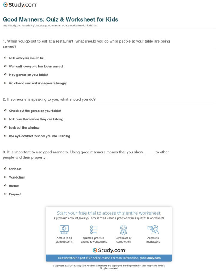 Good Manners Quiz Worksheet For Kids Study — db-excel.com