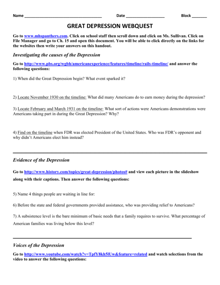 The Great Depression Worksheet Answer Key — db-excel.com