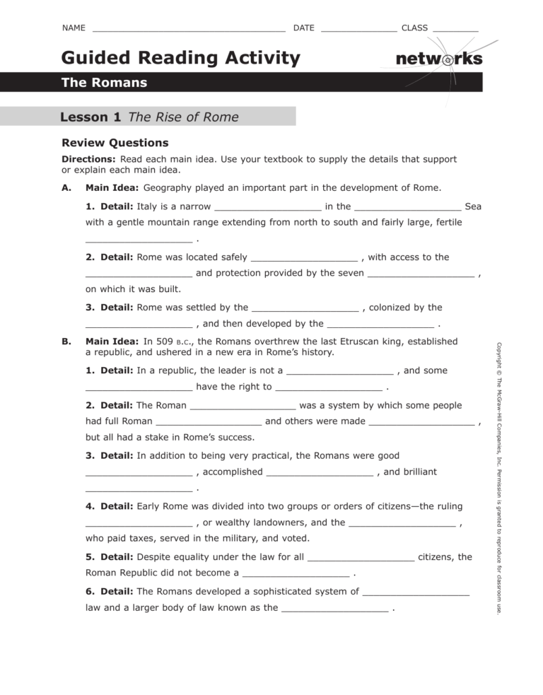 Guided Reading Activity The Rise Of Rome — db-excel.com