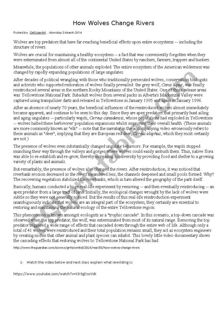 How Wolves Change Rivers Esl Worksheetsibagipsy — db-excel.com