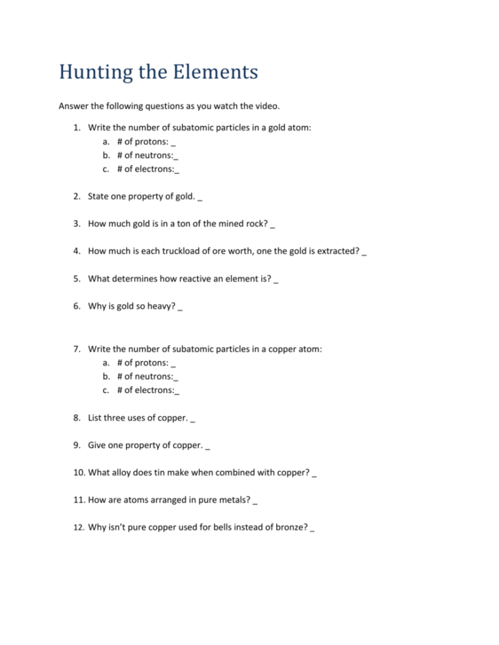 Nova Hunting The Elements Worksheet Answers — db-excel.com