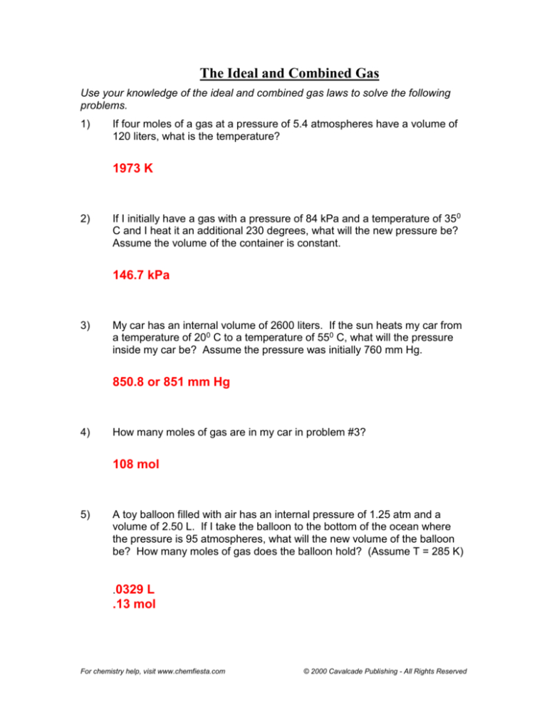 Gas Law Problems Worksheet With Answers — db-excel.com