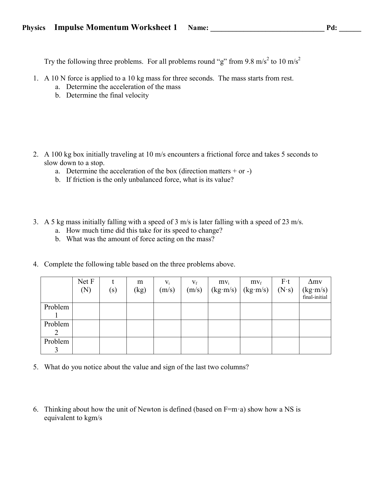 Momentum Problems Worksheet Answers Db excel
