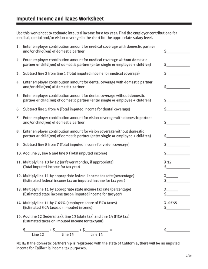 Imputed Income And Taxes Worksheet — db-excel.com