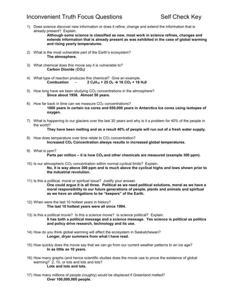 Inconvenient Truth Focus Questions — db-excel.com