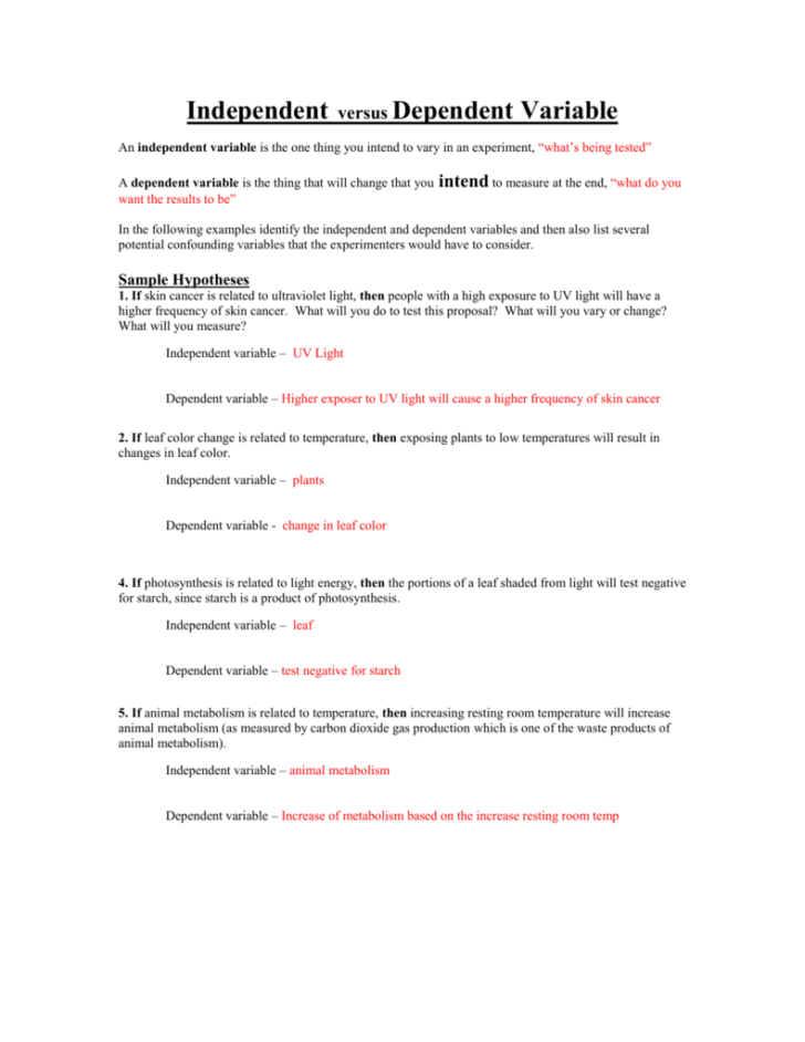 Independent Versus Dependent Variable Worksheet — db-excel.com