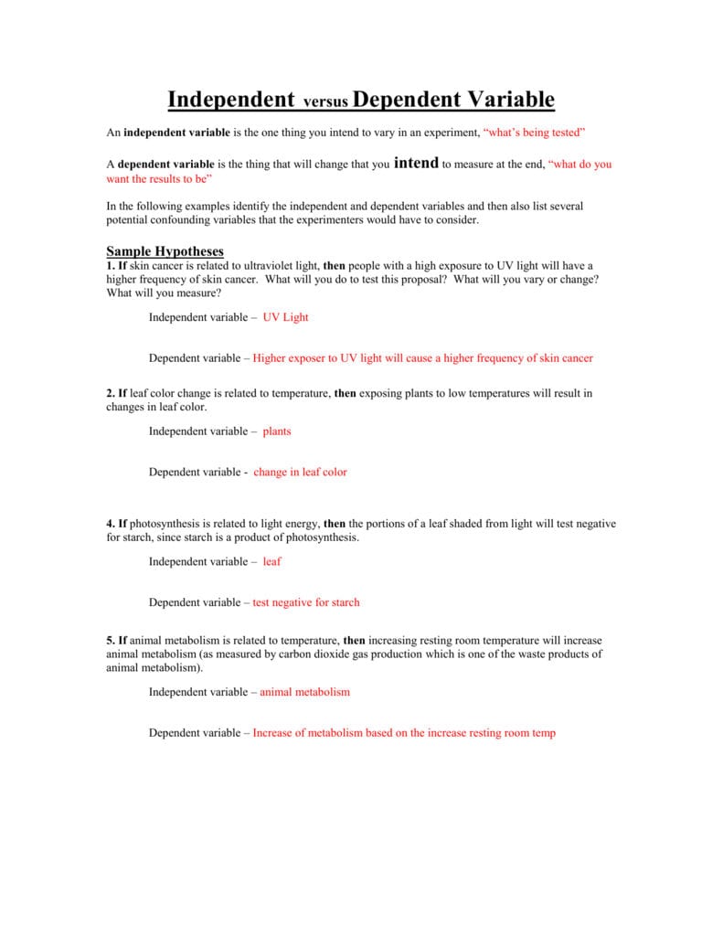 Independent Versus Dependent Variable Worksheet Db excel