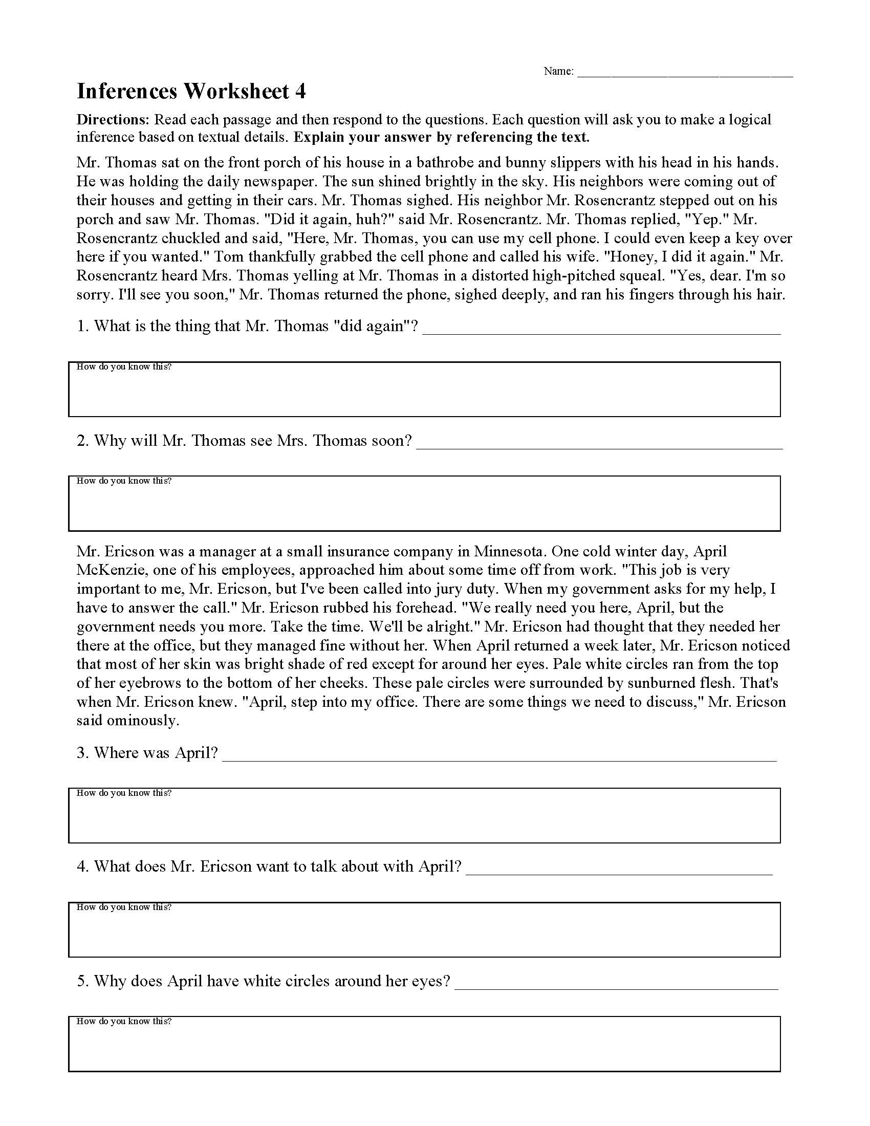Inferences Worksheet 4 Preview Db excel