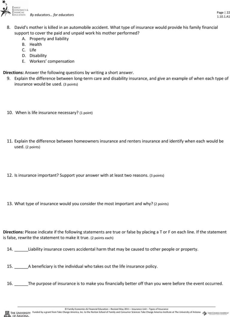 Types Of Insurance Worksheet 2 6 5 A4 Answers — db-excel.com