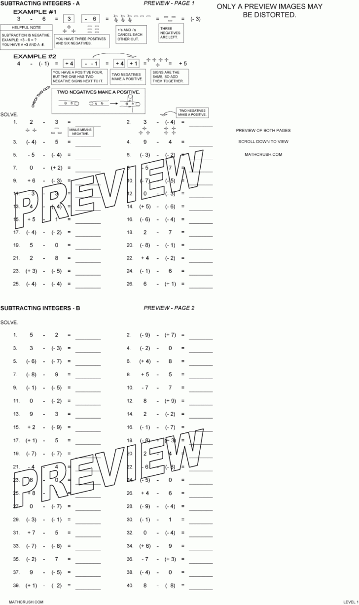 7Th Grade Adding And Subtraction Of Integers Worksheet With Answers — db-excel.com