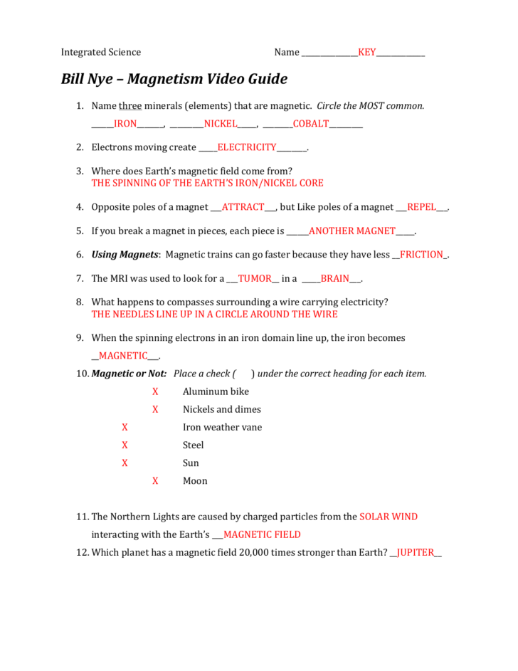 Bill Nye Magnetism Worksheet Answers — db-excel.com