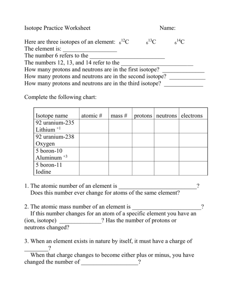 Isotope And Ions Practice Worksheet — db-excel.com