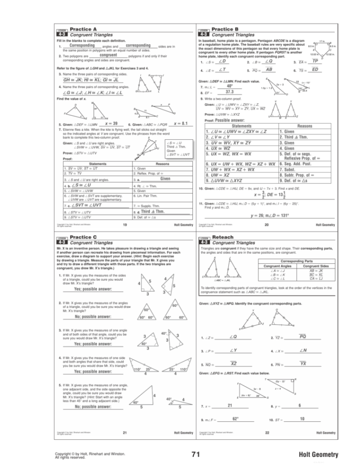 Chapter 4 Congruent Triangles Worksheet Answers — db-excel.com