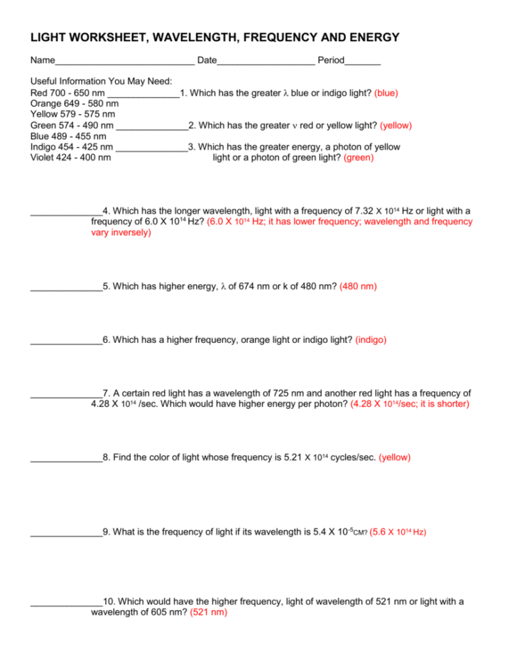 Electron Energy And Light Worksheet Answers — db-excel.com