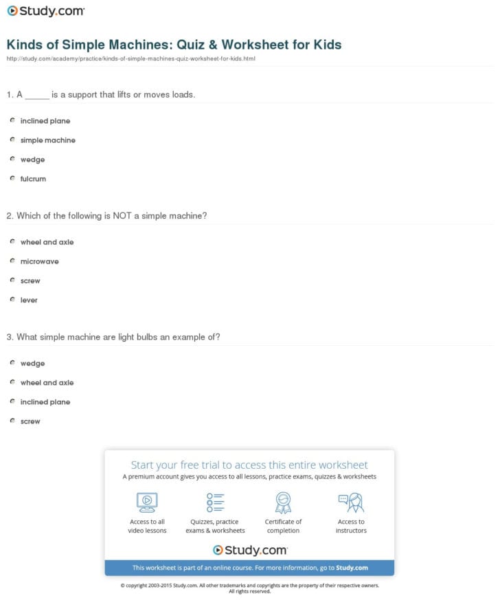 Kinds Of Simple Machines Quiz Worksheet For Kids Study — db-excel.com