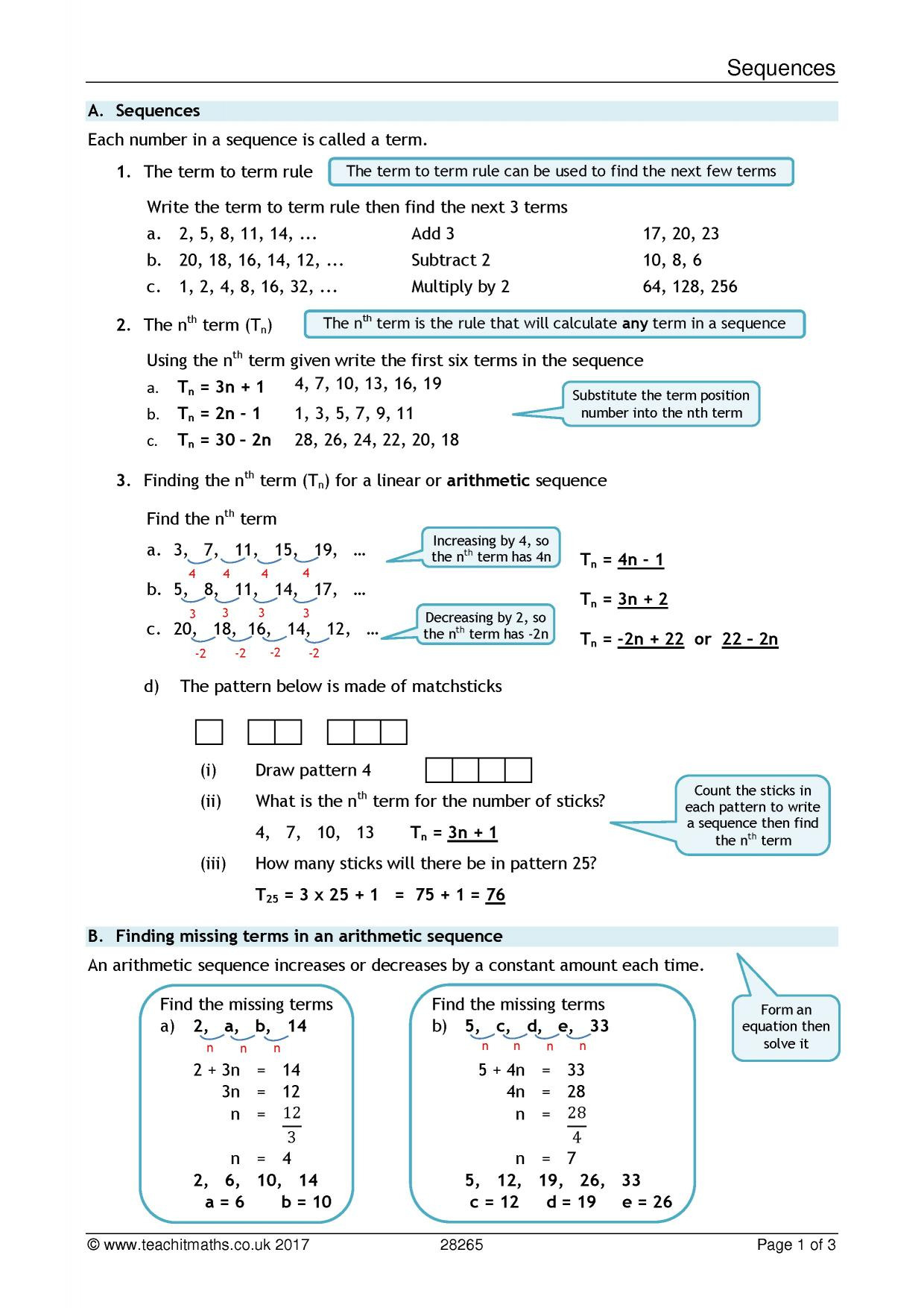 Ks4 Algebra Sequences Nth Term Teachit Maths Db excel