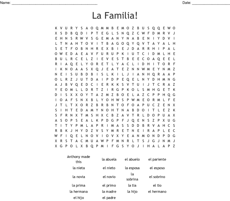 La Familia Word Search Word — db-excel.com
