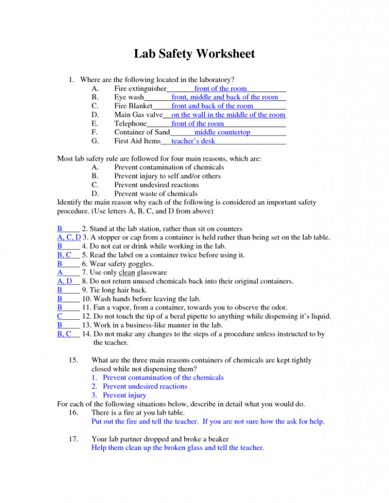 Lab Safety Worksheet Answers — db-excel.com