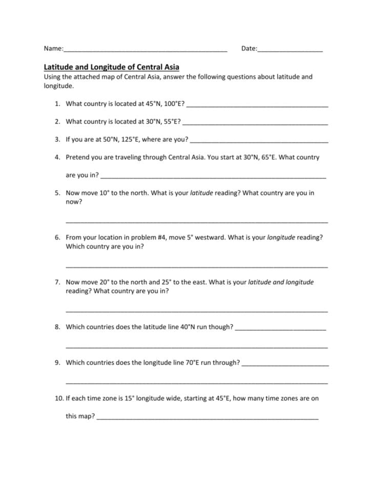 Latitude And Longitude Worksheet Answer Key — db-excel.com