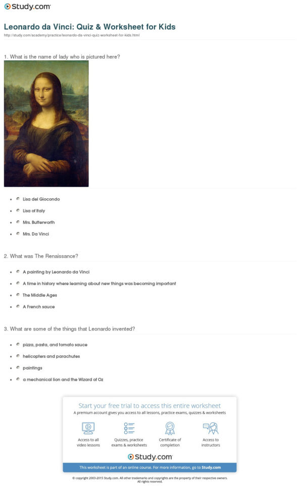 Leonardo Da Vinci Quiz Worksheet For Kids Study — db-excel.com