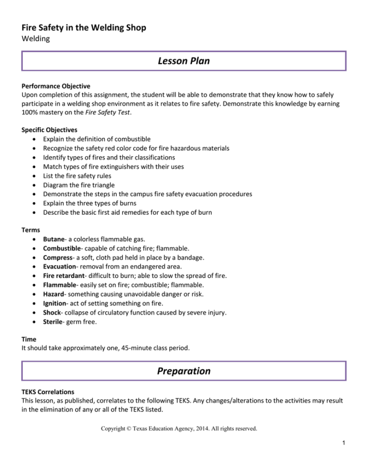 Lesson Plan Fire Safety In The Welding Shop Welding — db-excel.com