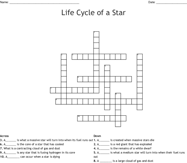 Life Cycle Of A Star Worksheet Answer Key — db-excel.com